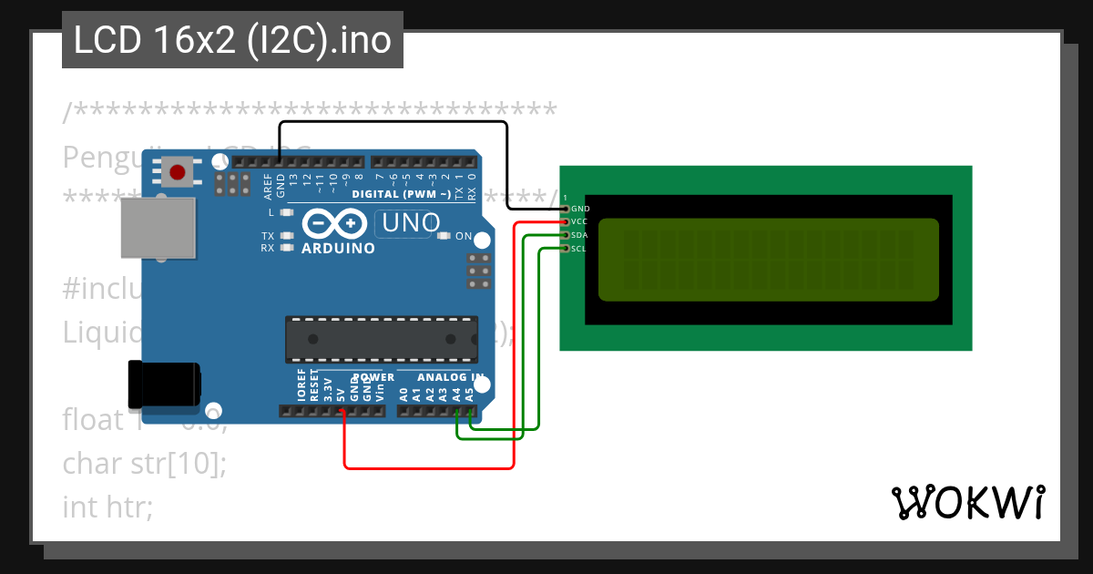 Pengujian LCD 16x2 (I2C) - Wokwi ESP32, STM32, Arduino Simulator