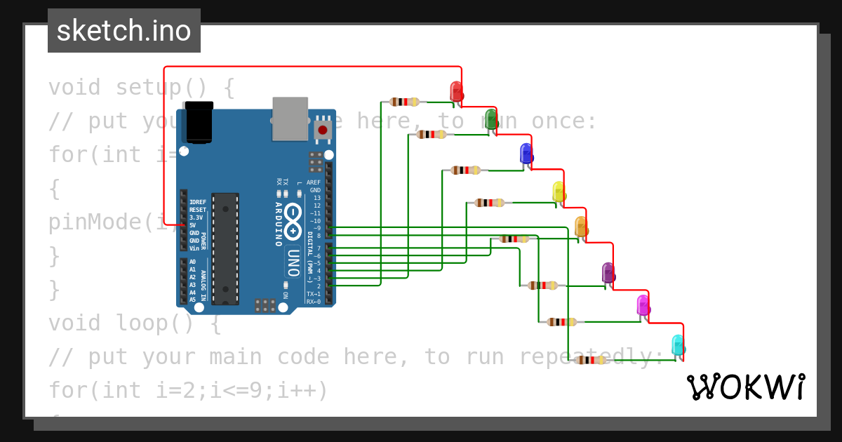 Led灯挨个闪灭 Wokwi Esp32 Stm32 Arduino Simulator 3414