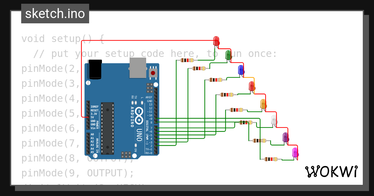 跑马灯 Copy Wokwi Esp32 Stm32 Arduino Simulator 9500