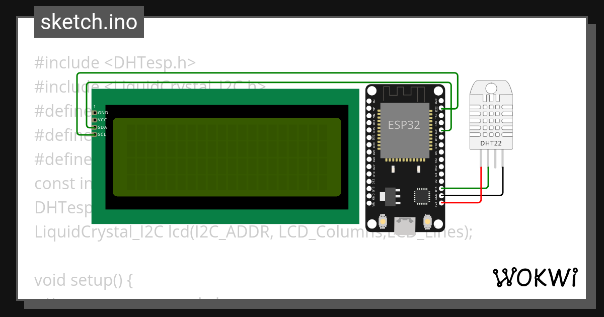 10.DHTP with ESP32 with LED - Wokwi ESP32, STM32, Arduino Simulator