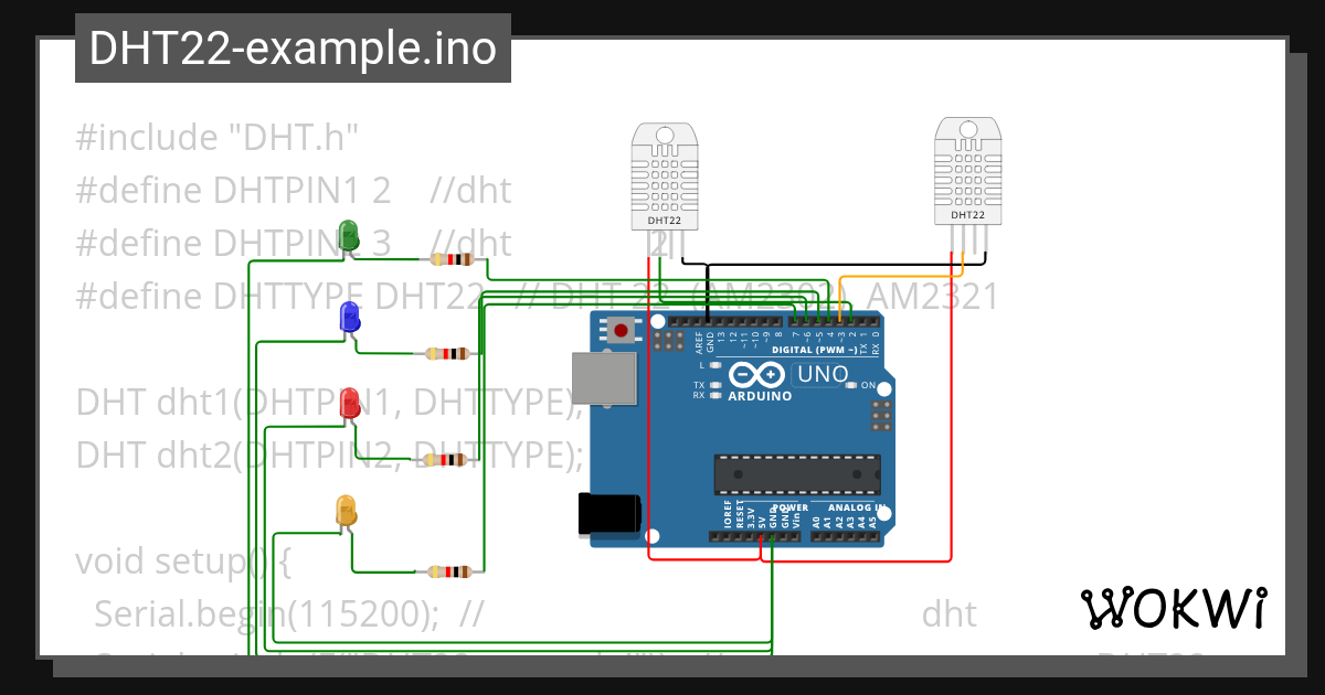 DHT22-2 example .ino - Wokwi ESP32, STM32, Arduino Simulator
