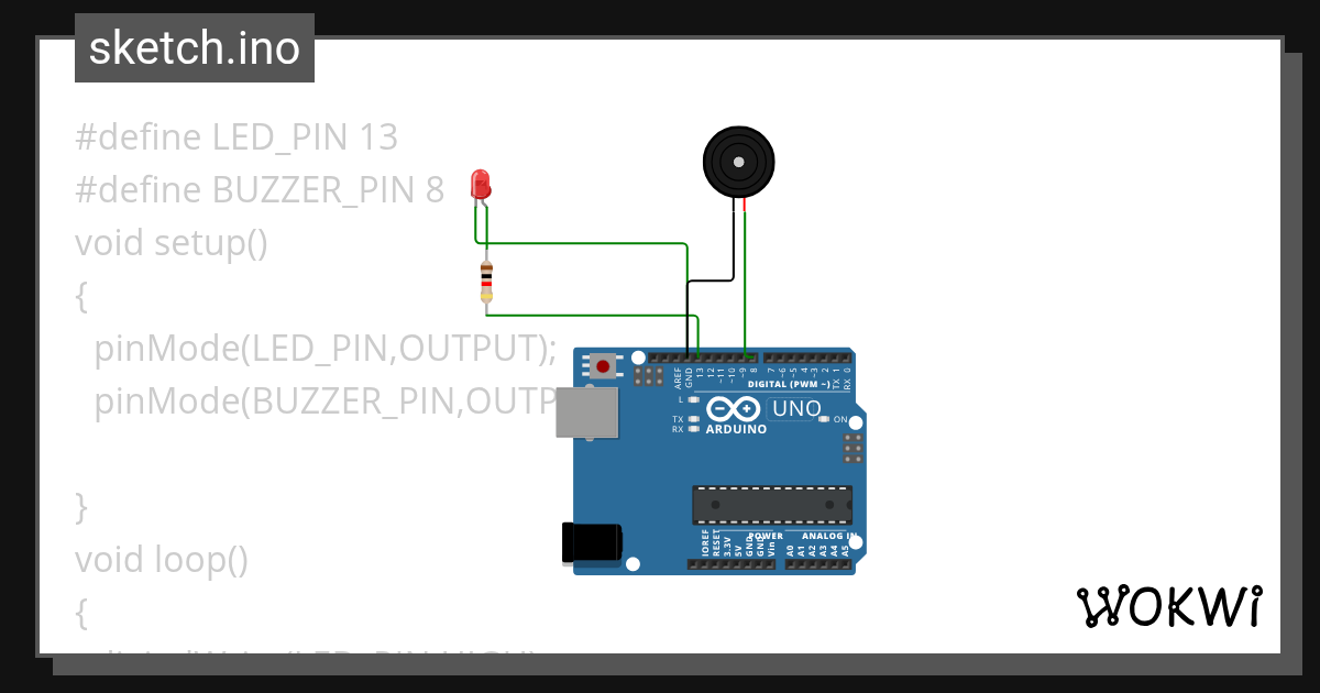 LED&alarm using Arduino Copy - Wokwi ESP32, STM32, Arduino Simulator