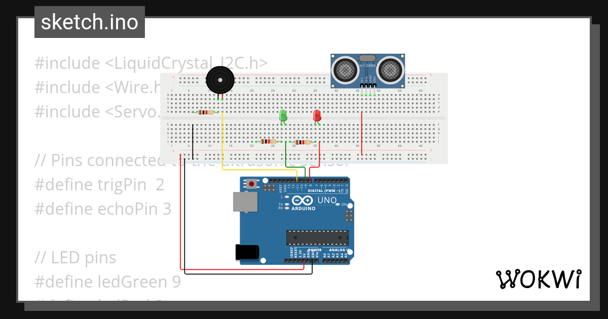 Ultraschallsensor mit LCD und Servo - Wokwi ESP32, STM32, Arduino Simulator