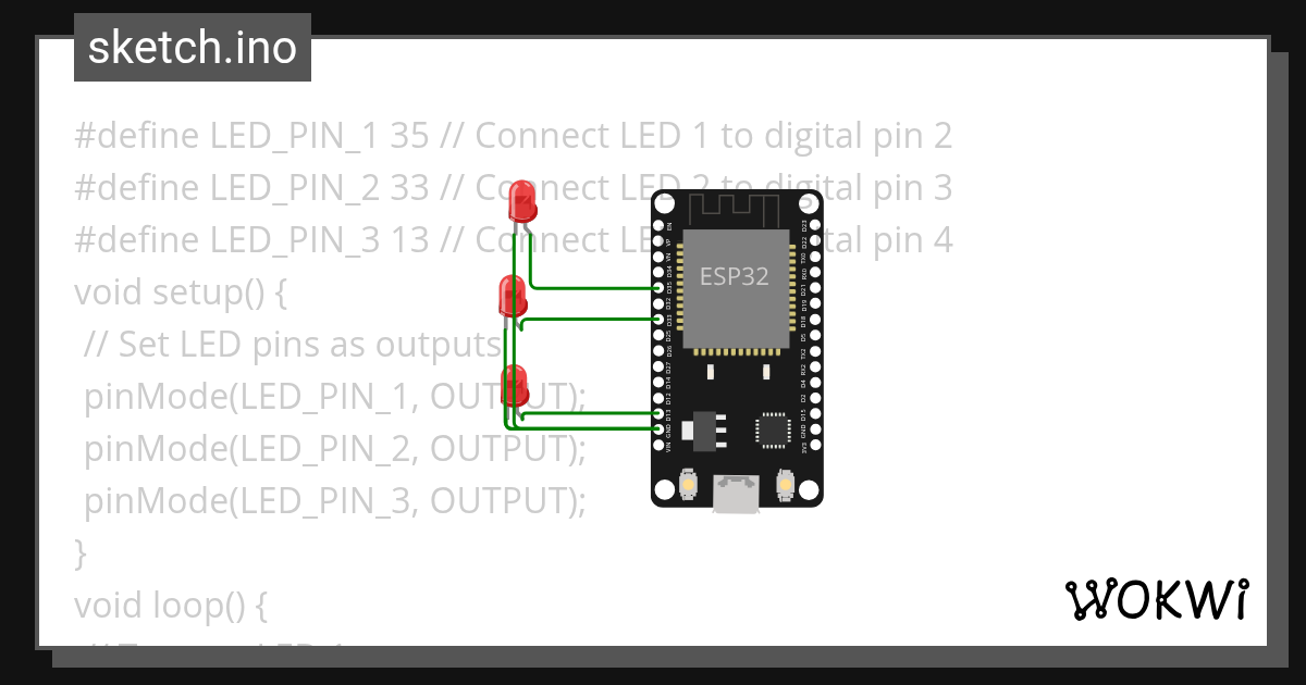 3led - Wokwi ESP32, STM32, Arduino Simulator