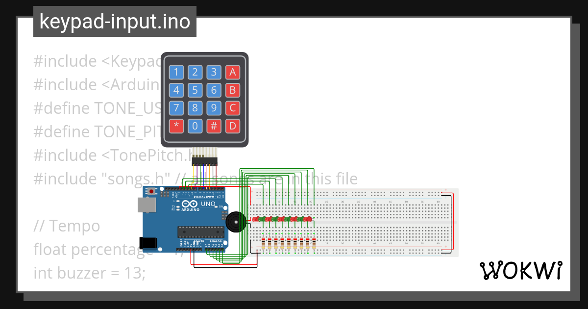 Arduino Juke Box using Keypad - Wokwi ESP32, STM32, Arduino Simulator
