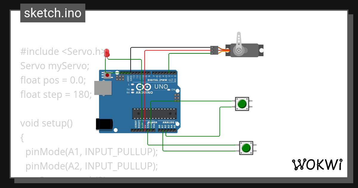 servo 2 button uno2 - Wokwi ESP32, STM32, Arduino Simulator