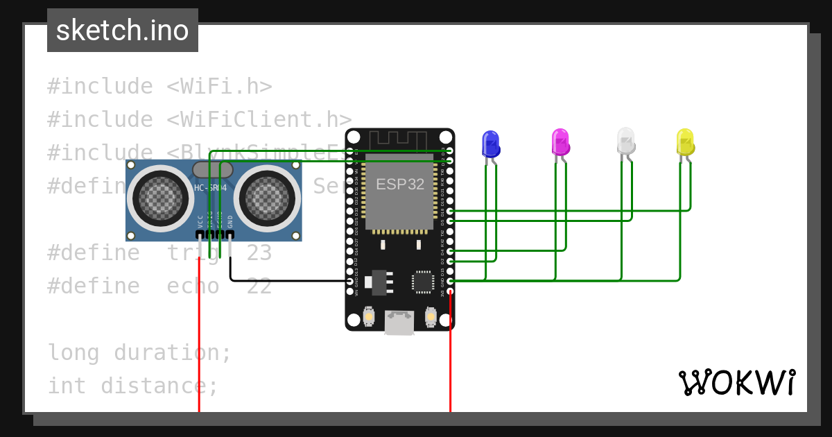 Ultrasonic 4 Led Wokwi Esp32 Stm32 Arduino Simulator 5467