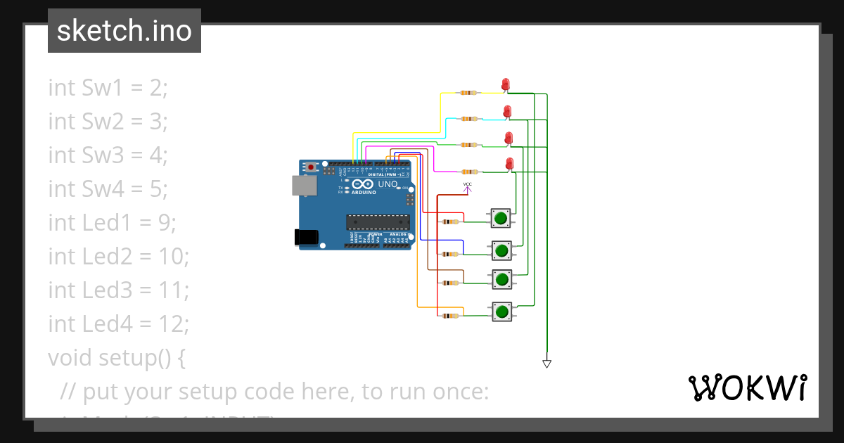 รับค่า4 Sw - Wokwi ESP32, STM32, Arduino Simulator