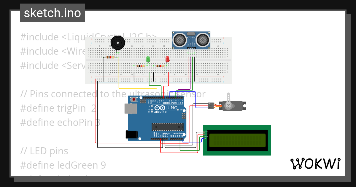 LCD_SERVO_Ultraschall2 - Wokwi ESP32, STM32, Arduino Simulator