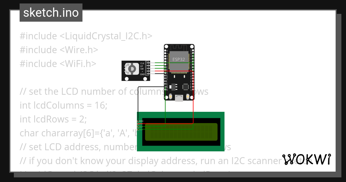 rotory encode i2c16 menu ESP32 - Wokwi ESP32, STM32, Arduino Simulator