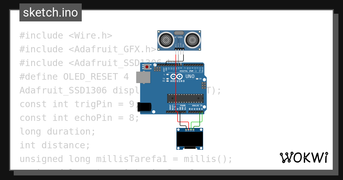 Ultrassônico Com Oled Wokwi Esp32 Stm32 Arduino Simulator