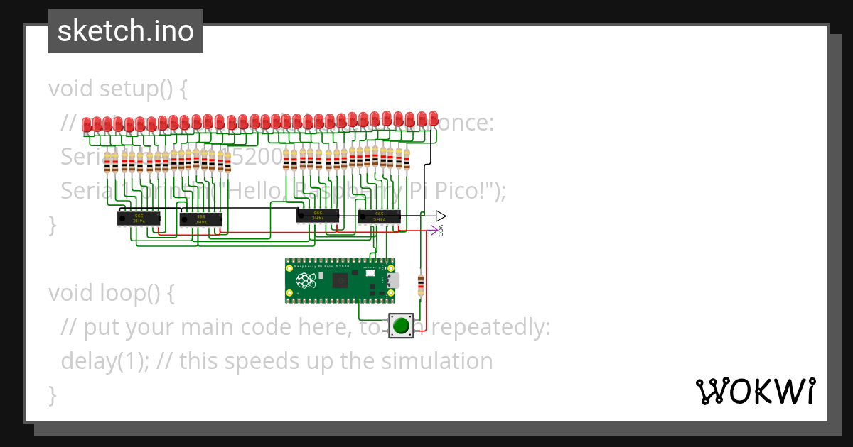74 LS shift register 32BITS 4 ChIPS speed control button Copy - Wokwi ESP32, STM32, Arduino ...