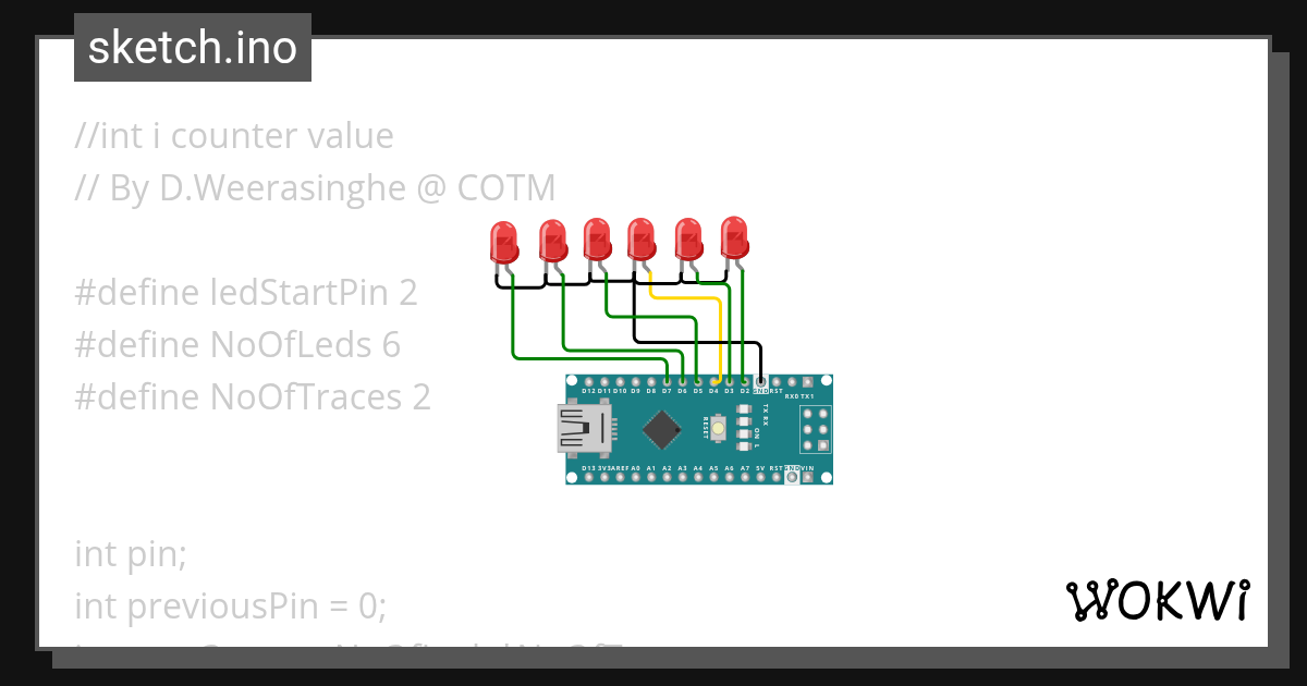 KnightRider 7 Using Counter3 - Wokwi ESP32, STM32, Arduino Simulator