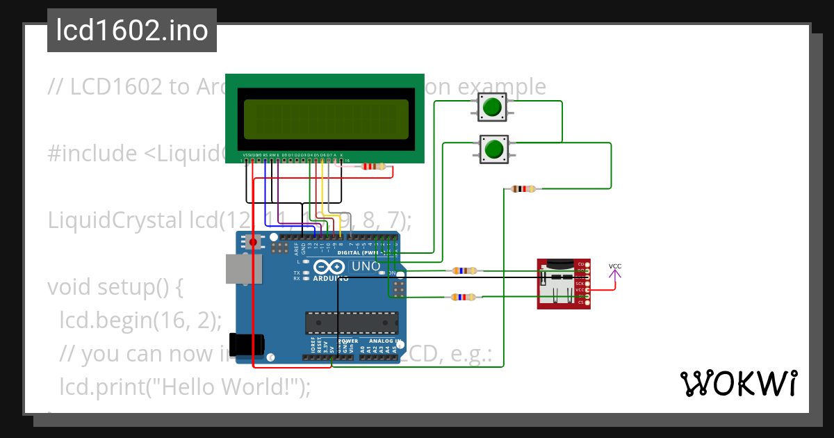 lcd1602.ino Copy - Wokwi ESP32, STM32, Arduino Simulator lcd1602.ino Copy - Wokwi ESP32, STM32, Arduino Simulator
