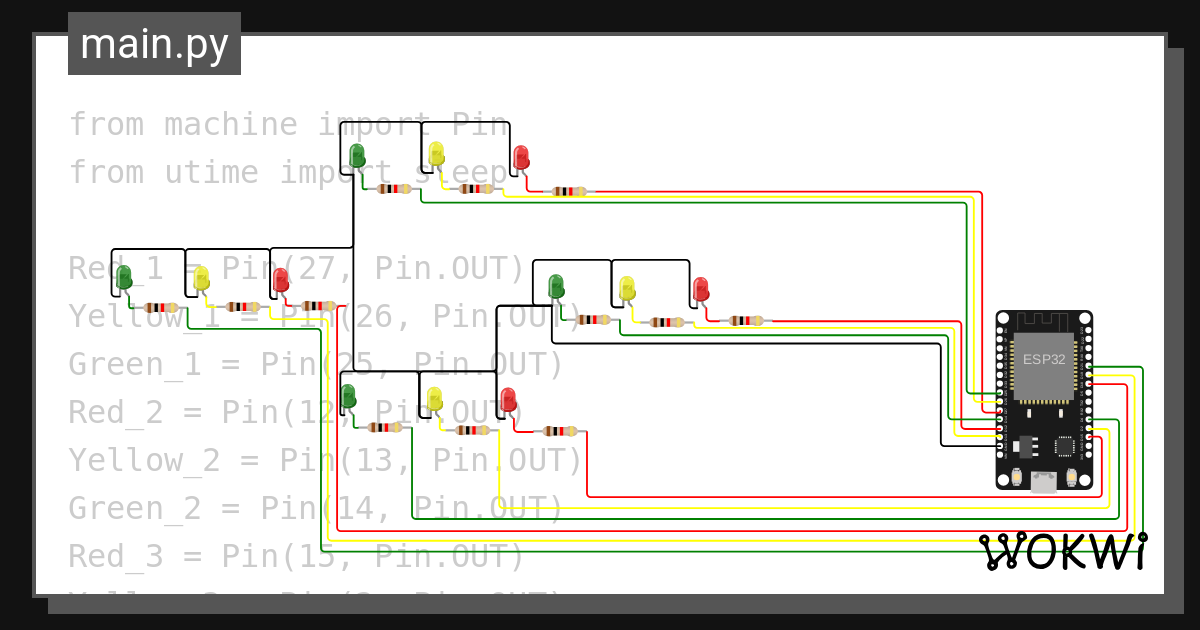 ไฟจราจร4เเยก Wokwi Esp32 Stm32 Arduino Simulator 