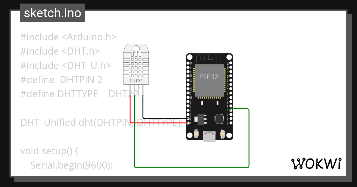 Temp sensor in Esp32 - Wokwi ESP32, STM32, Arduino Simulator