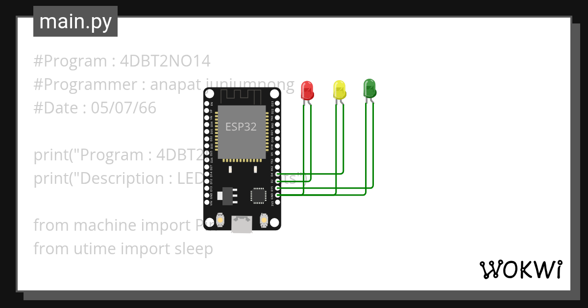 4DBT2NO14traffic lights - Wokwi ESP32, STM32, Arduino Simulator