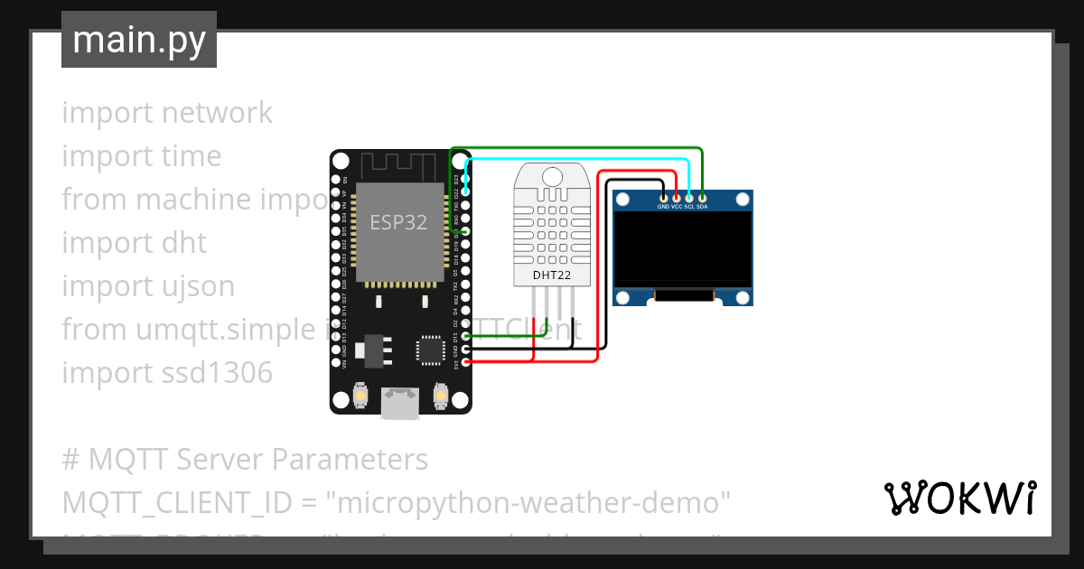 esp 32 mqtt dht22 oled - Wokwi ESP32, STM32, Arduino Simulator