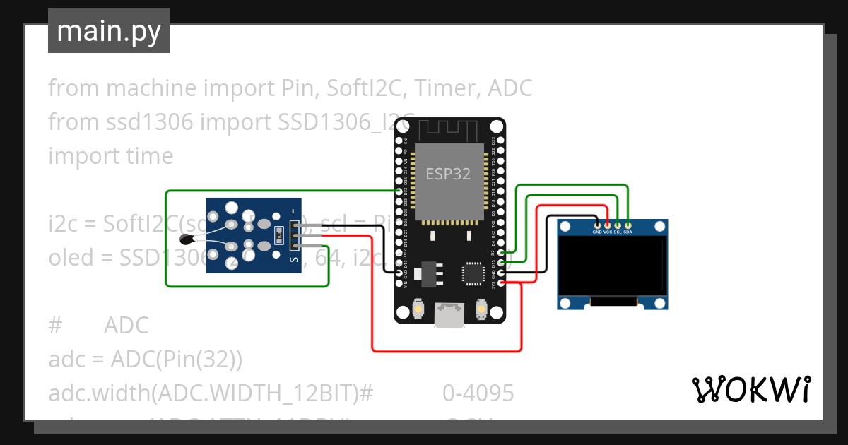 NTC模拟温度传感器的用法 - Wokwi ESP32, STM32, Arduino Simulator