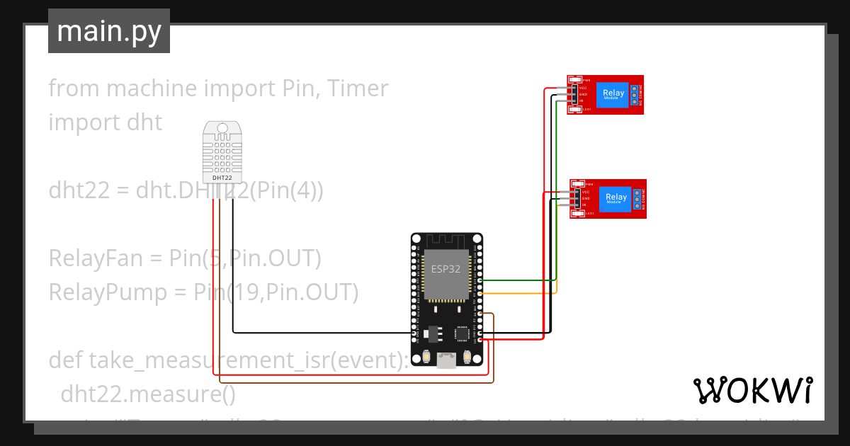 วัดอุณหภูมิความชื้นเปิดพัดลมปั้ม Wokwi Esp32 Stm32 Arduino Simulator 7477
