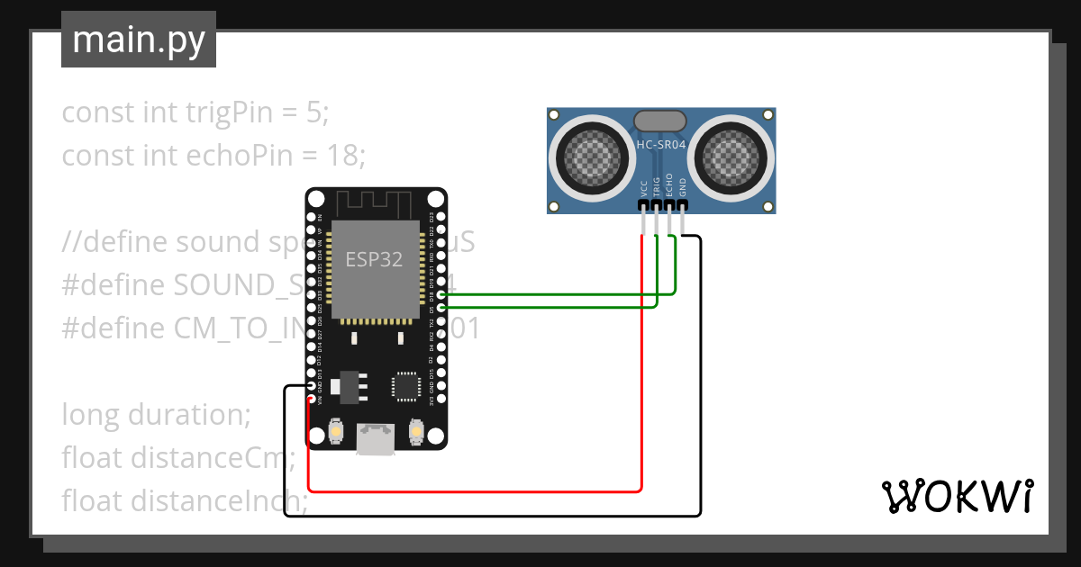 Ultrasonic Distance Sensor - Wokwi ESP32, STM32, Arduino Simulator