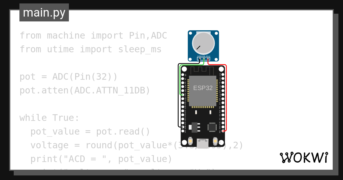 ปรับแรงดันแบบหมุน Wokwi Esp32 Stm32 Arduino Simulator 