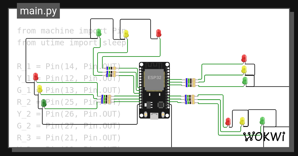 Hwep2 ไฟจราจร4แยก Wokwi Esp32 Stm32 Arduino Simulator 