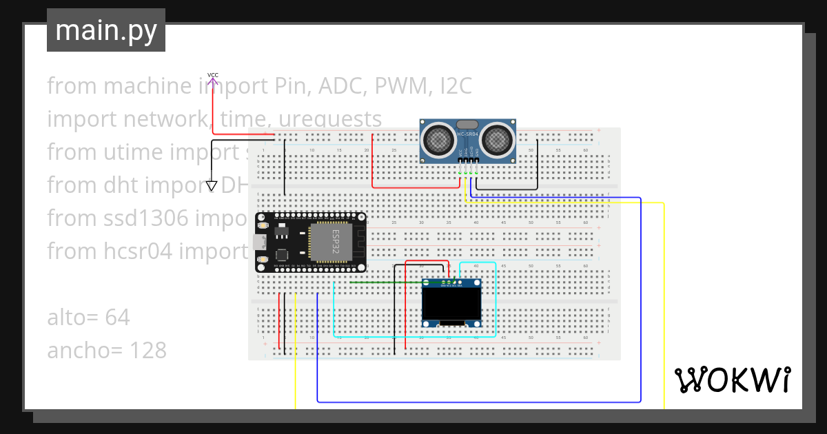 proyecto OLED CON HCSR04 - Wokwi ESP32, STM32, Arduino Simulator