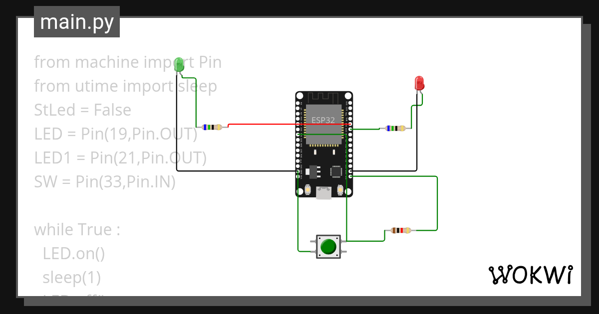 ไฟกระพิบกดปุ่ม Wokwi Esp32 Stm32 Arduino Simulator 