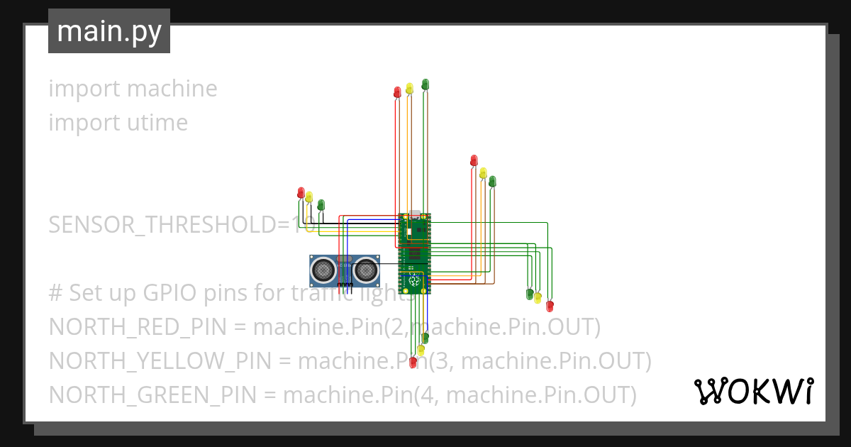 Sensor Induced Traffic control - Wokwi ESP32, STM32, Arduino Simulator