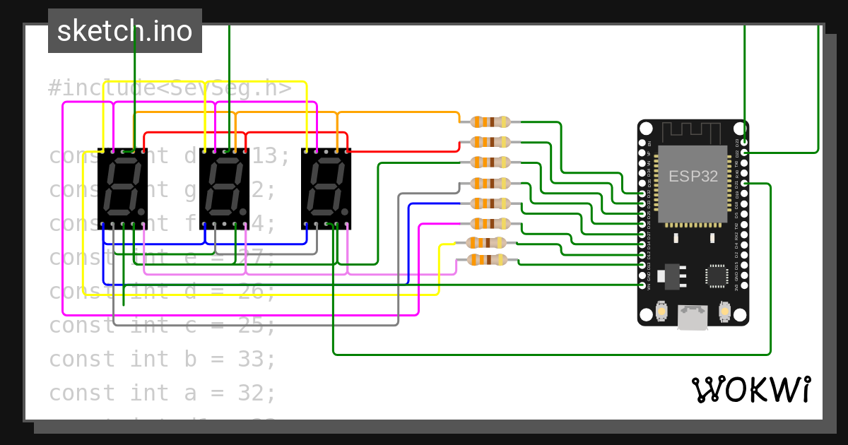 7segmen 3 Wokwi Esp32 Stm32 Arduino Simulator