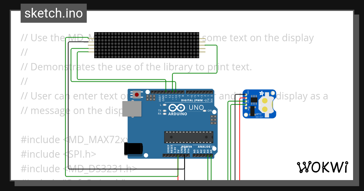 MAX72XX-printtext-Demo - Wokwi ESP32, STM32, Arduino Simulator