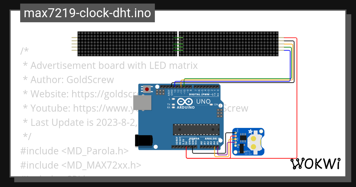 Max7219 跑马灯随机效果ino Wokwi Esp32 Stm32 Arduino Simulator 