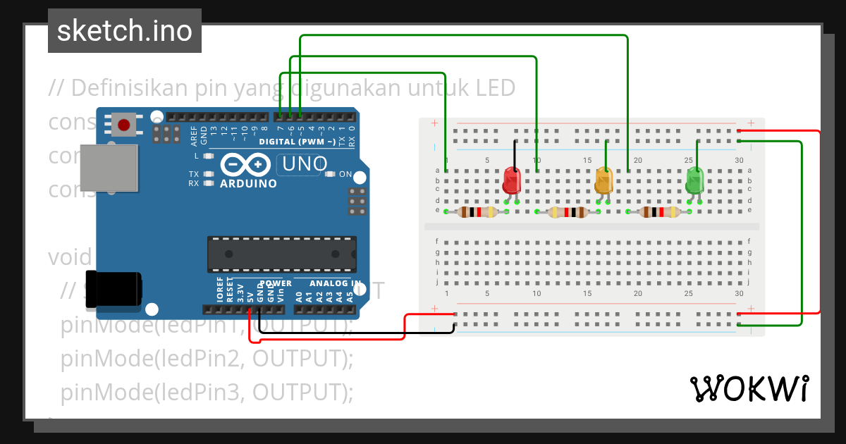 LED Traffic Light Simple - Wokwi ESP32, STM32, Arduino Simulator