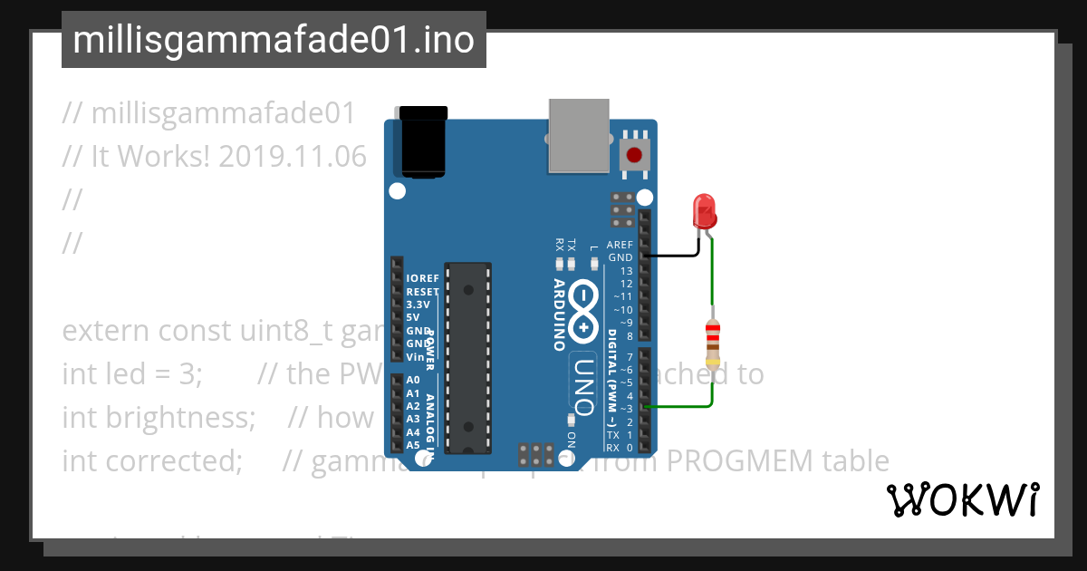 millis gamma fade 01 - Wokwi ESP32, STM32, Arduino Simulator