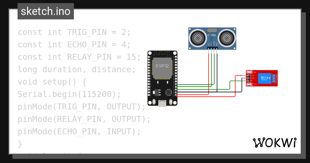 Ultra Sonic Sensor Relay Wokwi Esp32 Stm32 Arduino Simulator 