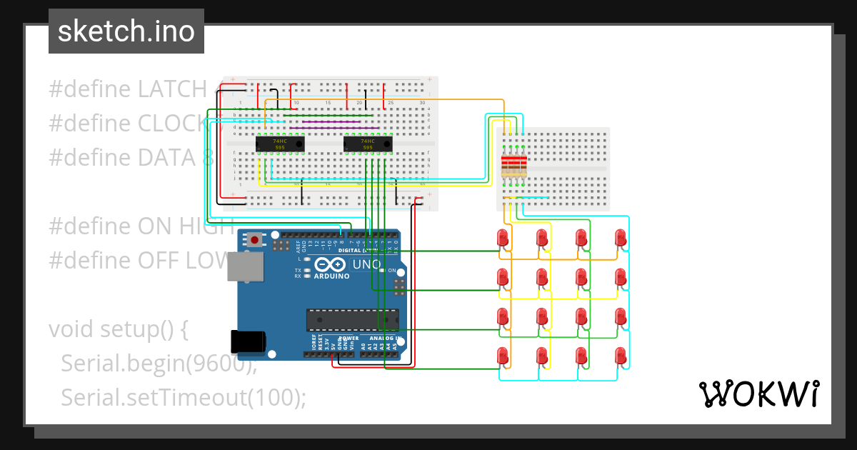 74HC595 Matriz - Wokwi ESP32, STM32, Arduino Simulator