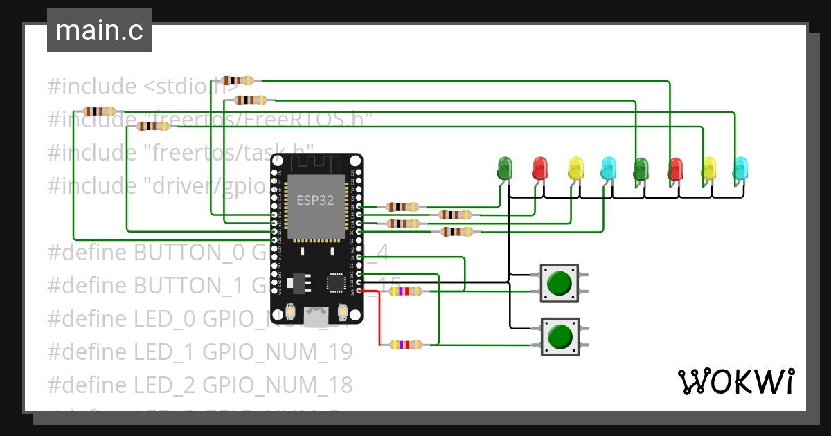 8 leds - while - Wokwi ESP32, STM32, Arduino Simulator