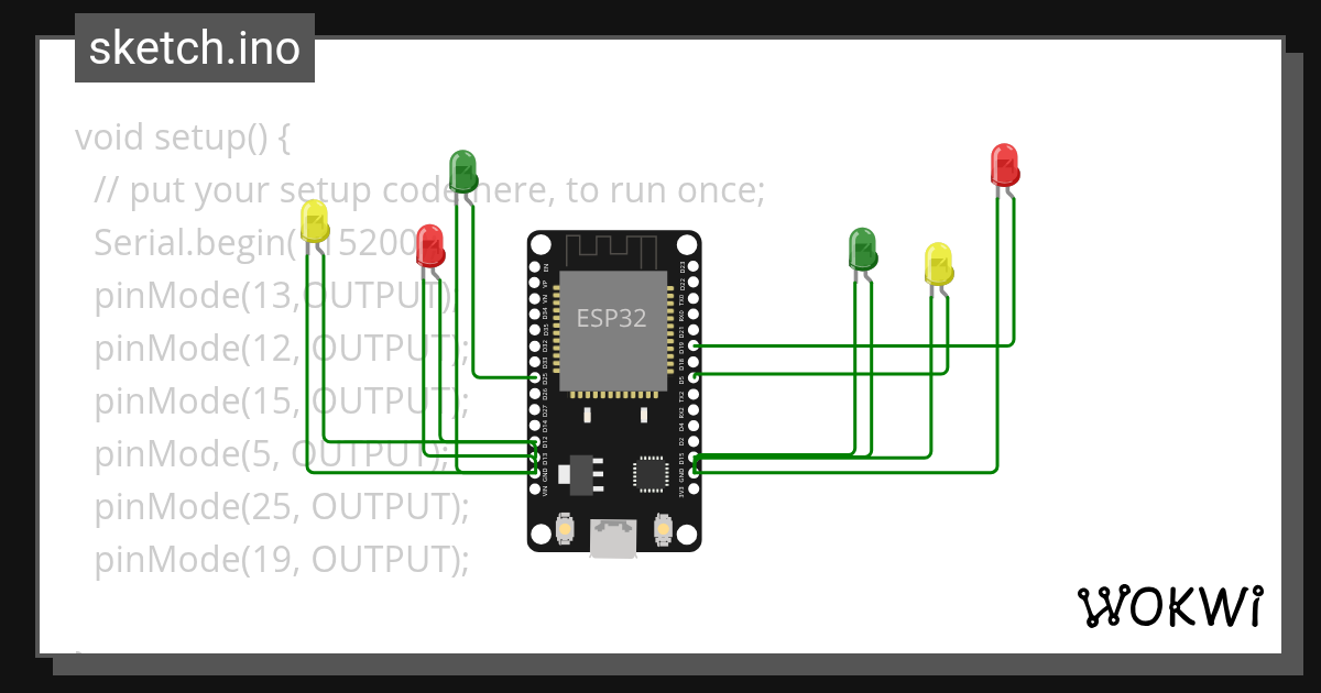 traffic LED - Wokwi ESP32, STM32, Arduino Simulator