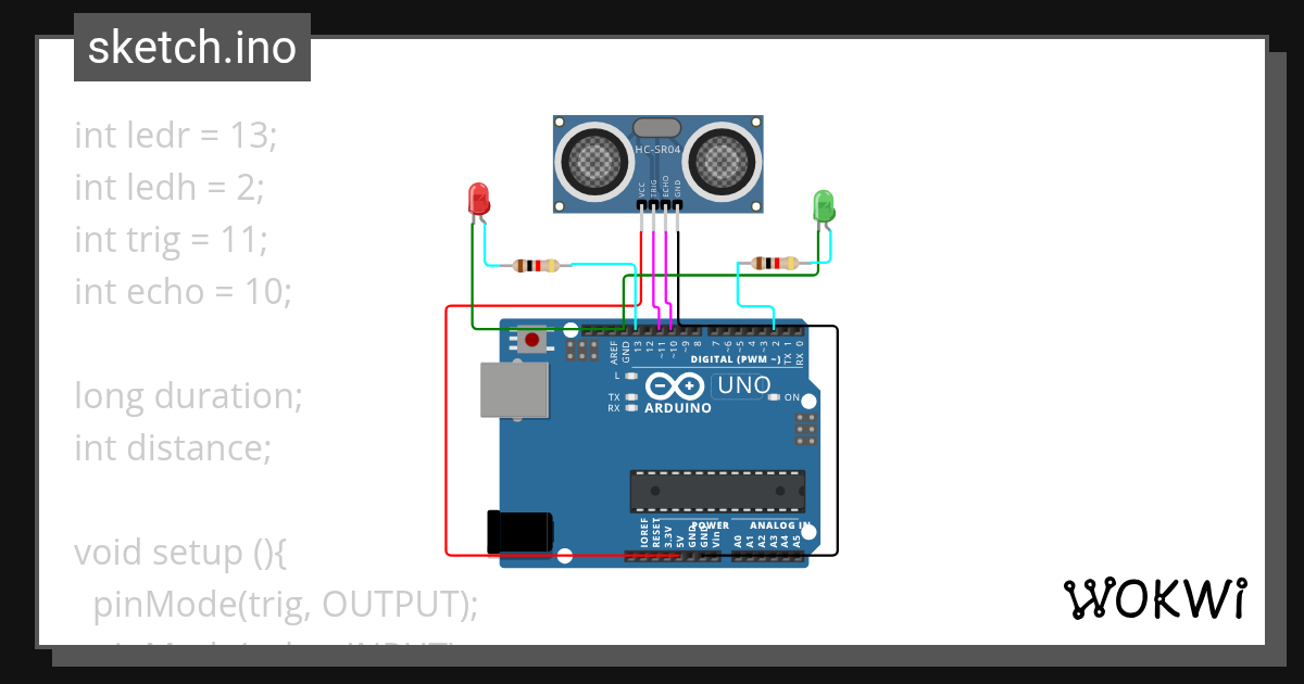 Sakral lampu ultrasonik. Merah meza - Wokwi ESP32, STM32, Arduino Simulator Sakral lampu ultrasonik. Merah meza - Wokwi ESP32, STM32, Arduino Simulator