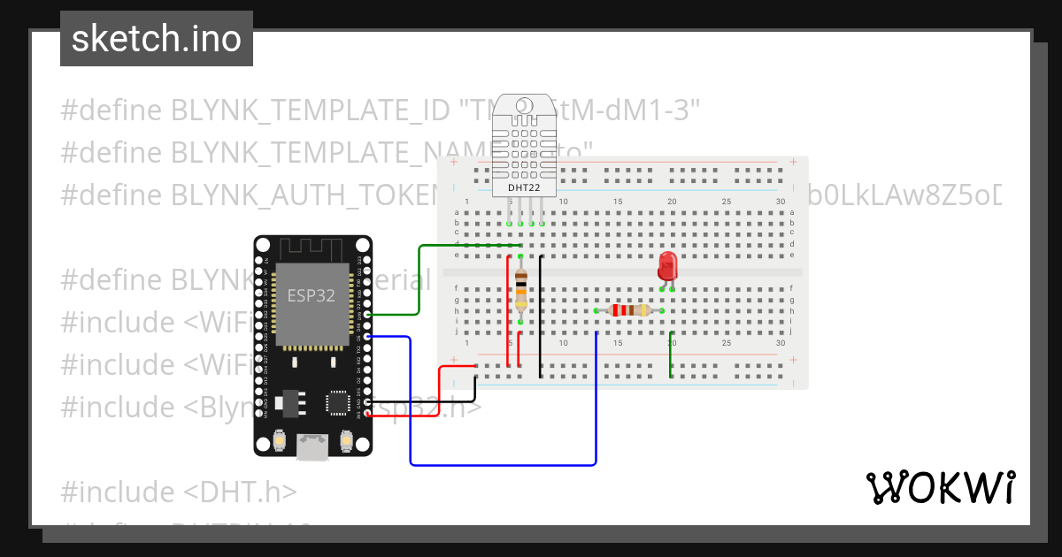 ESP32 Temp and Humi Blynk - Wokwi ESP32, STM32, Arduino Simulator