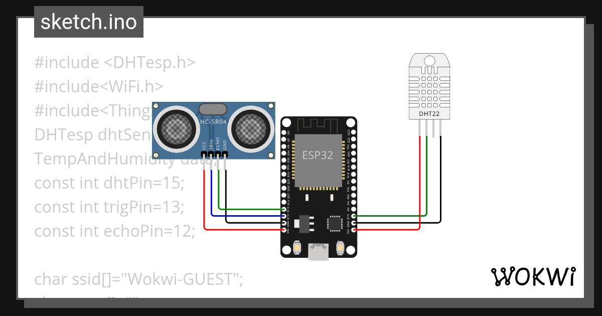 day2 dht22 and ultrasonic - Wokwi ESP32, STM32, Arduino Simulator