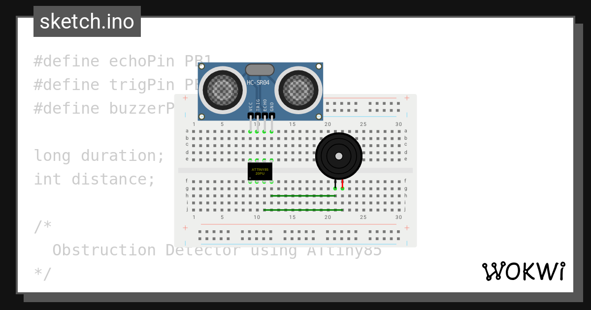 Obstruction Detector Using Attiny85 Wokwi Esp32 Stm32 Arduino Simulator 