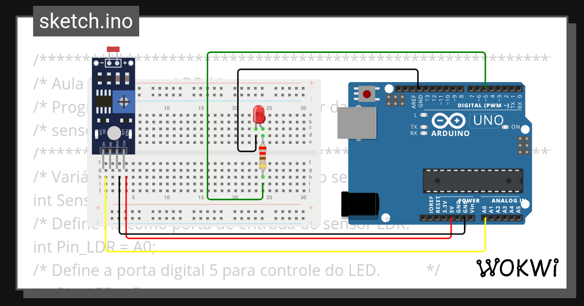 Aula 27 LDR - Wokwi ESP32, STM32, Arduino Simulator