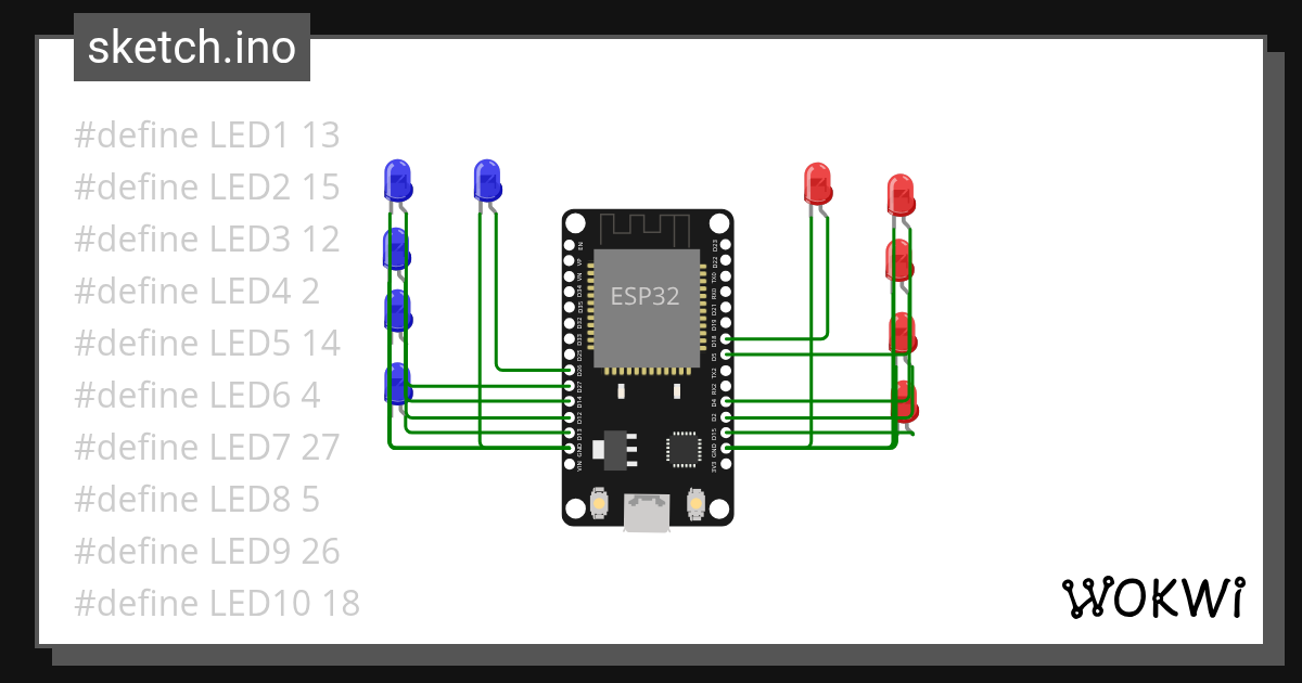 Esp 10 lampu - Wokwi ESP32, STM32, Arduino Simulator