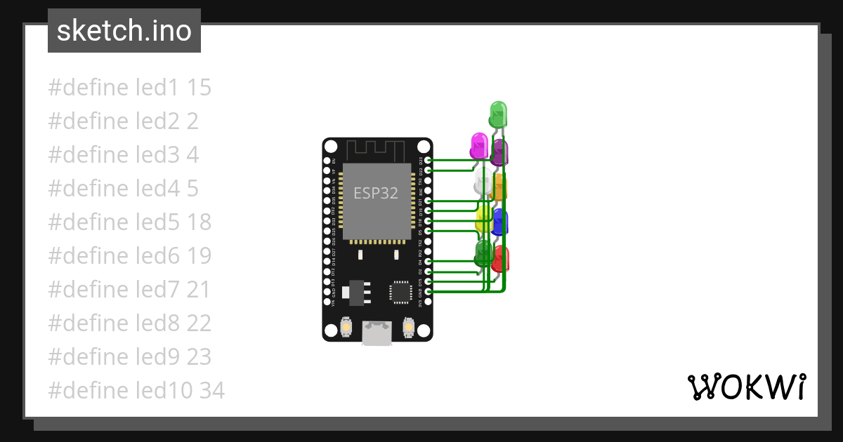 Tugas 2- 10LED - Wokwi ESP32, STM32, Arduino Simulator