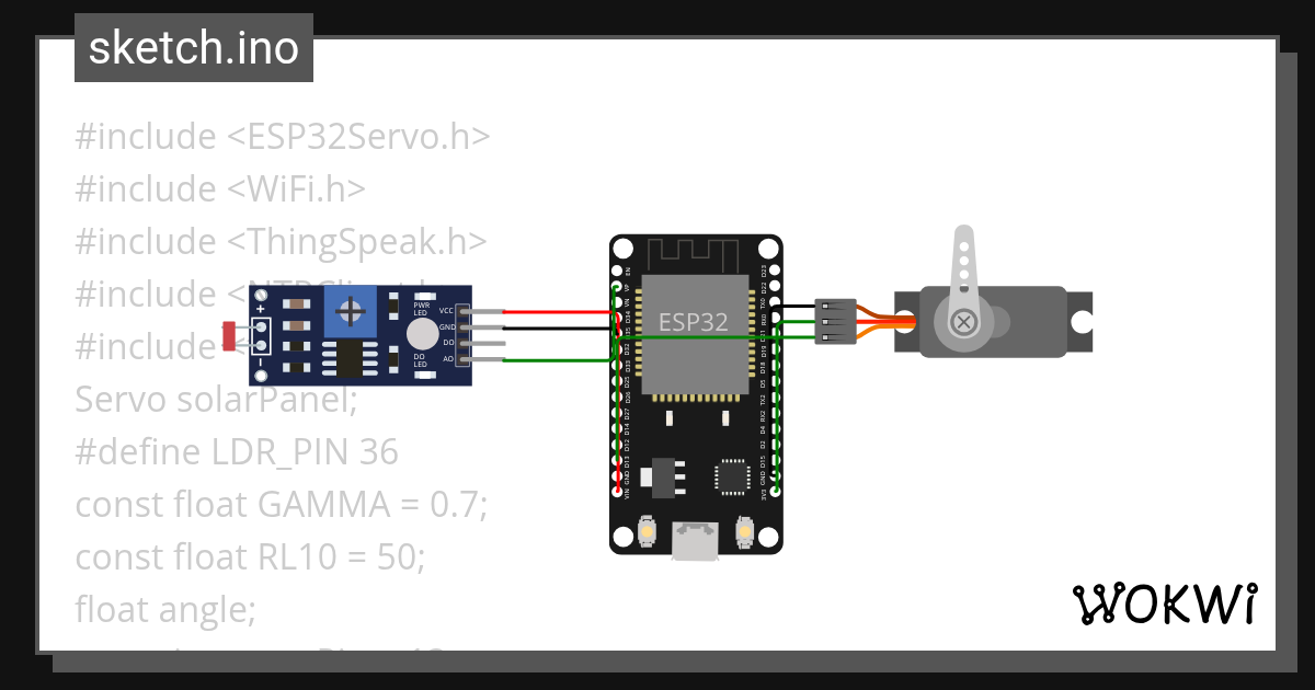 Smart solar panel automation - Wokwi ESP32, STM32, Arduino Simulator