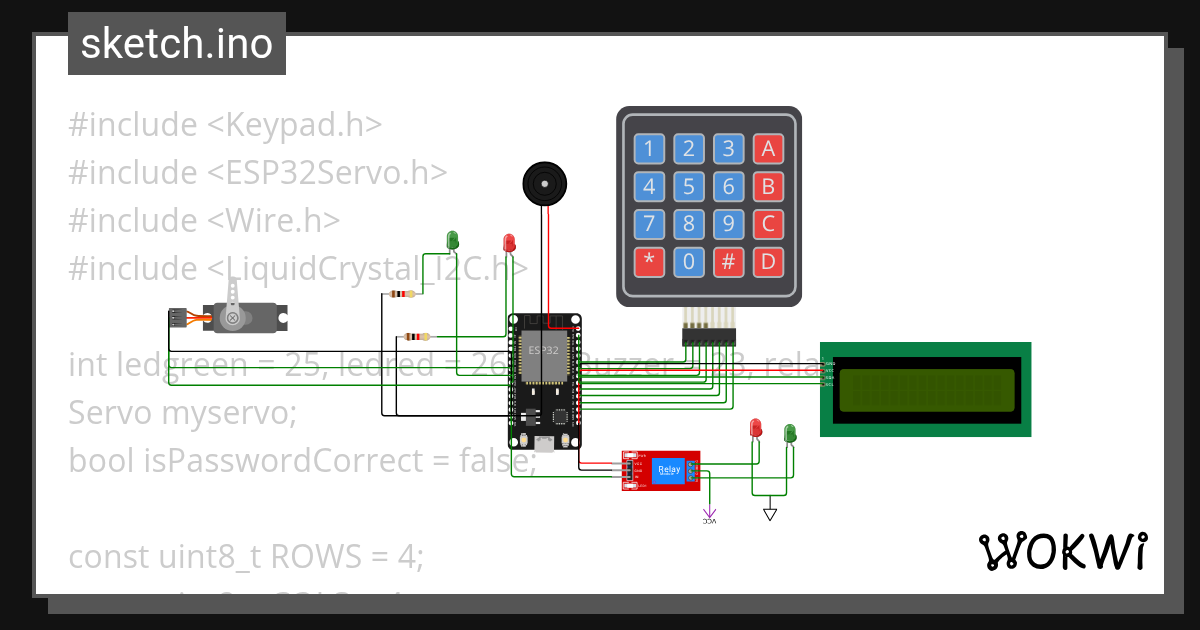 SECURITY BOX WITH KEYBOARD PAD and lcd - Wokwi ESP32, STM32, Arduino Simulator