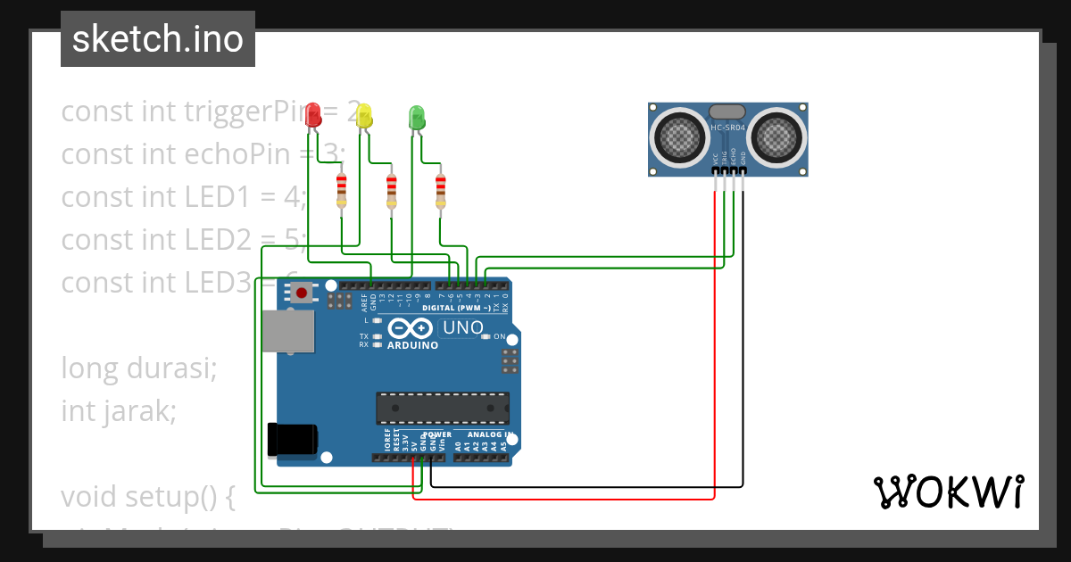 Sensor Jarak Led Wokwi Esp32 Stm32 Arduino Simulator