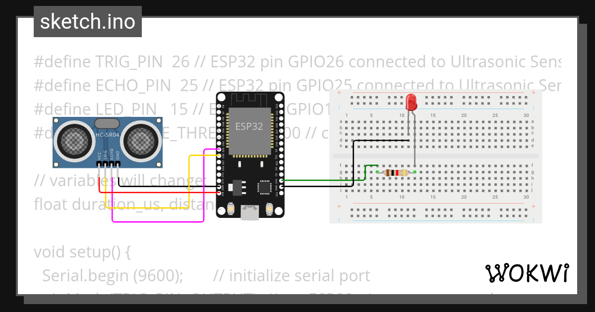 Ultrasonic Sensor With Led Copy - Wokwi ESP32, STM32, Arduino Simulator